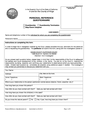 Fillable Online kings courts ca Personal Reference Questionnaire Fax ...