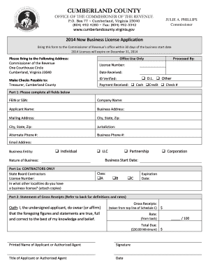 Fillable Online cumberlandcounty virginia New Business License ...