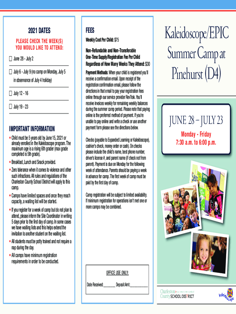 Fillable Online Kaleidoscope/EPIC Summer Camp at Pinehurst (D4) Fax ...