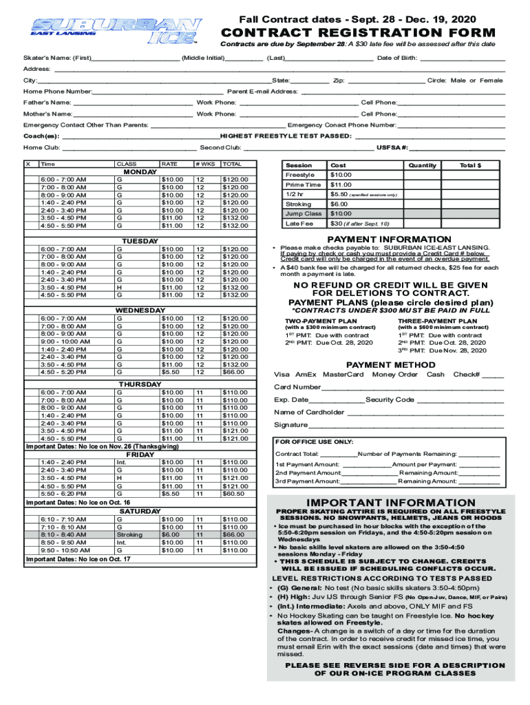 Fillable Online Fall Contract dates - Sept Fax Email Print - pdfFiller