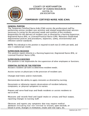 Fillable Online Temporary Nurse Aide (NA) Job Opening in Nazareth, PA ...