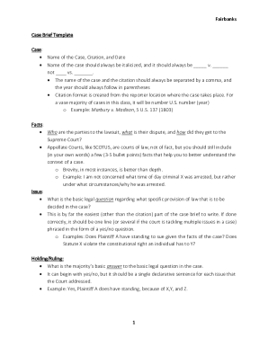 Fillable Online Fairbanks 1 Case Brief Template Case: Name of the Case ...