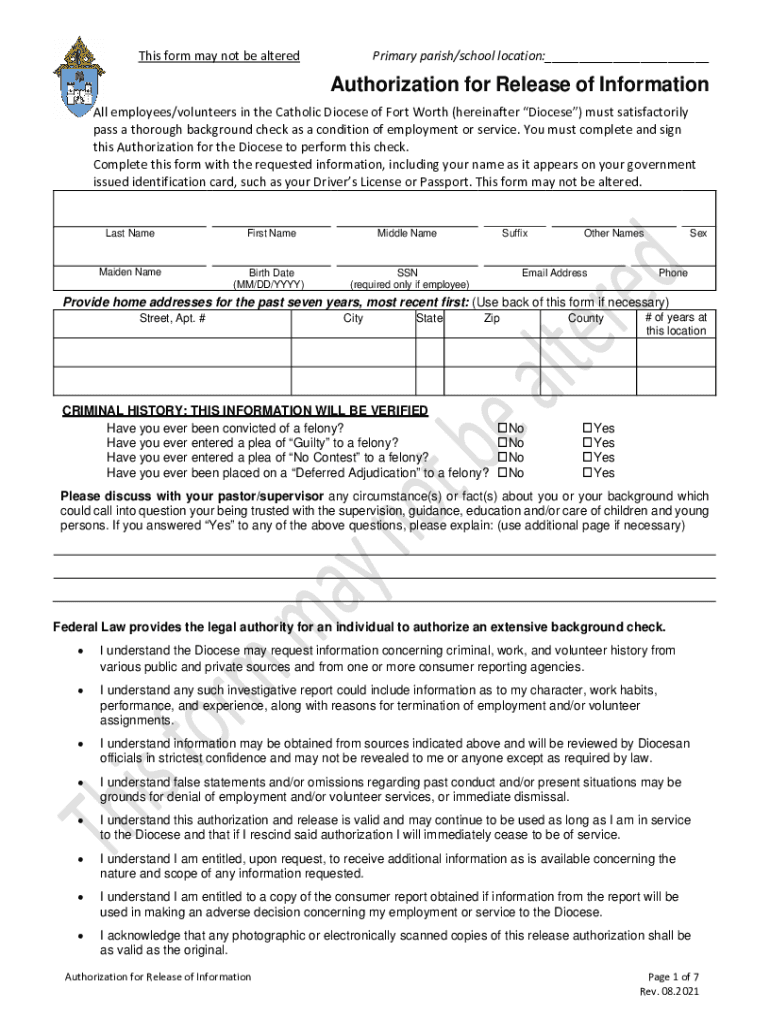 Authorization for Release of Information - Blank Fillable Template ...