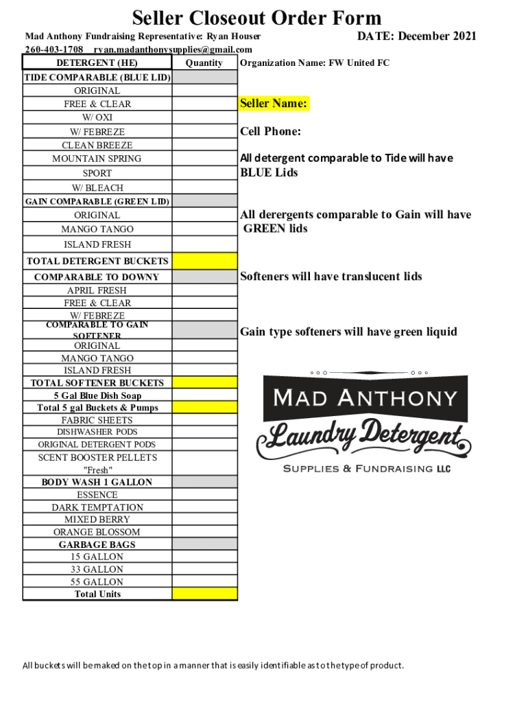 Fillable Online Seller Closeout Order Form Fax Email Print - pdfFiller