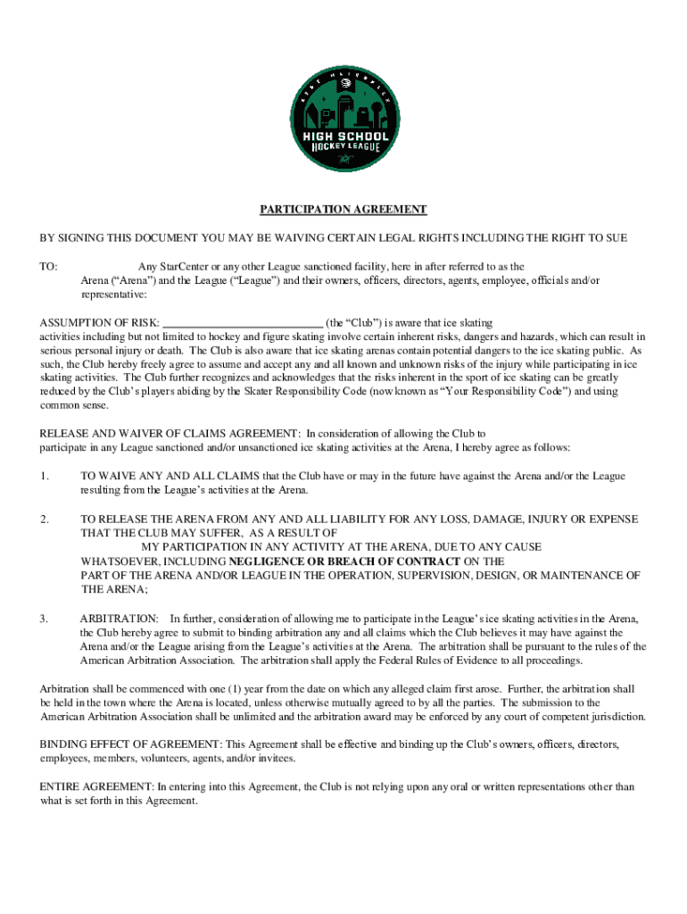 Fillable Online participation of agreement, relseas of liability Fax ...