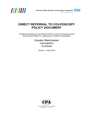 Fillable Online Direct referral to colposcopy and failsafe - Manchester ...