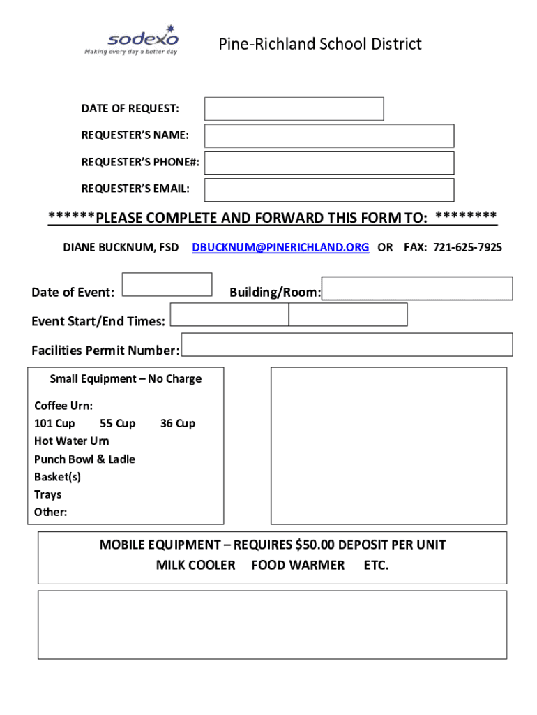 Fillable Online kitchen equipment use request form Fax Email Print ...