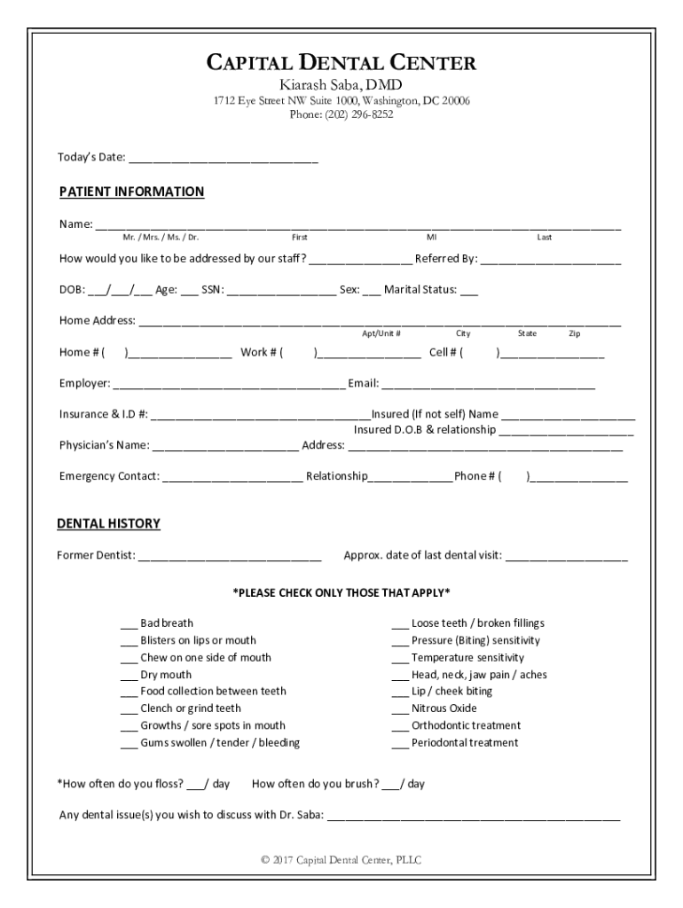 Fillable Online New Patient Forms - dentist Washington DC Fax Email ...