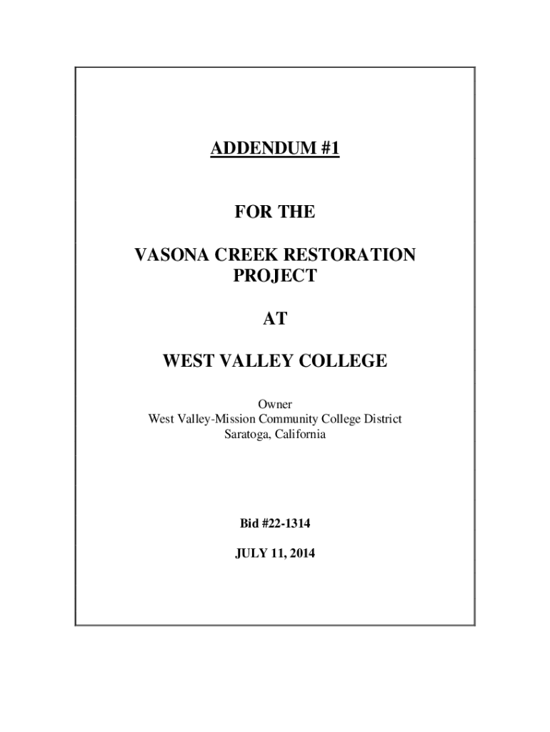 Fillable Online ADDENDUM #1 FOR THE VASONA CREEK RESTORATION ... Fax ...