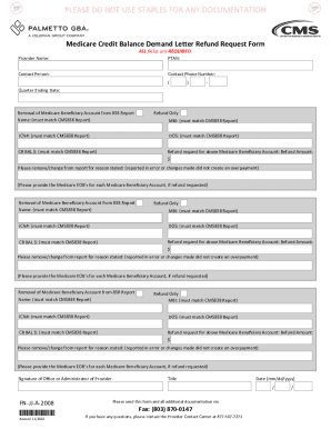 Fillable Online Medicare Credit Balance Demand Letter Refund Request ...