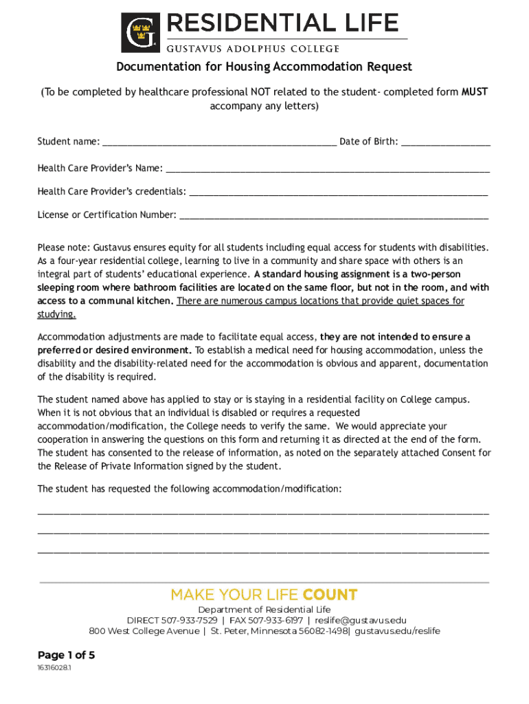Fillable Online Documentation for Housing Accommodation Request Fax Email Print - pdfFiller