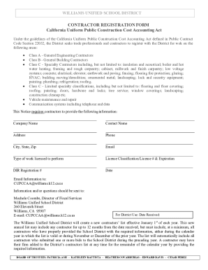 Fillable Online CONTRACTOR REGISTRATION FORM California Uniform Public ...