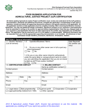 Fillable Online Agricultural Justice Project Food Business Application ... Fax Email Print ...