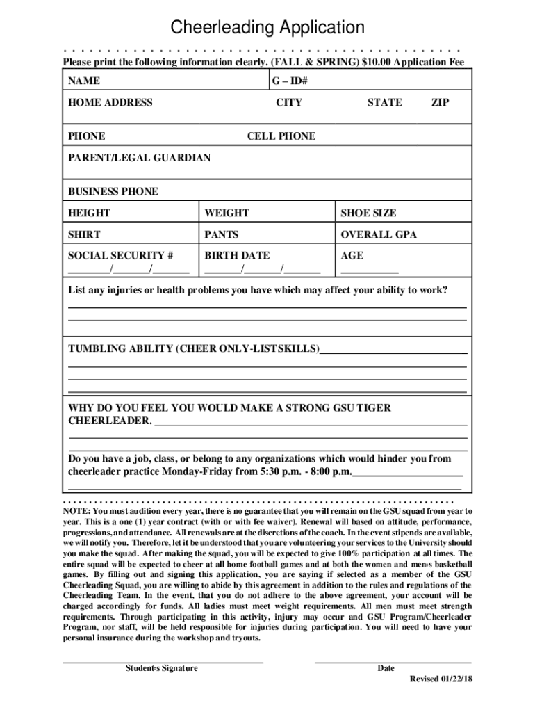 Fillable Online Wilson Cheerleading Tryout Information Wilson Cheer Fax ...