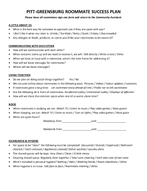 Fillable Online PITT-GREENSBURG ROOMMATE SUCCESS PLAN Fax Email Print ...