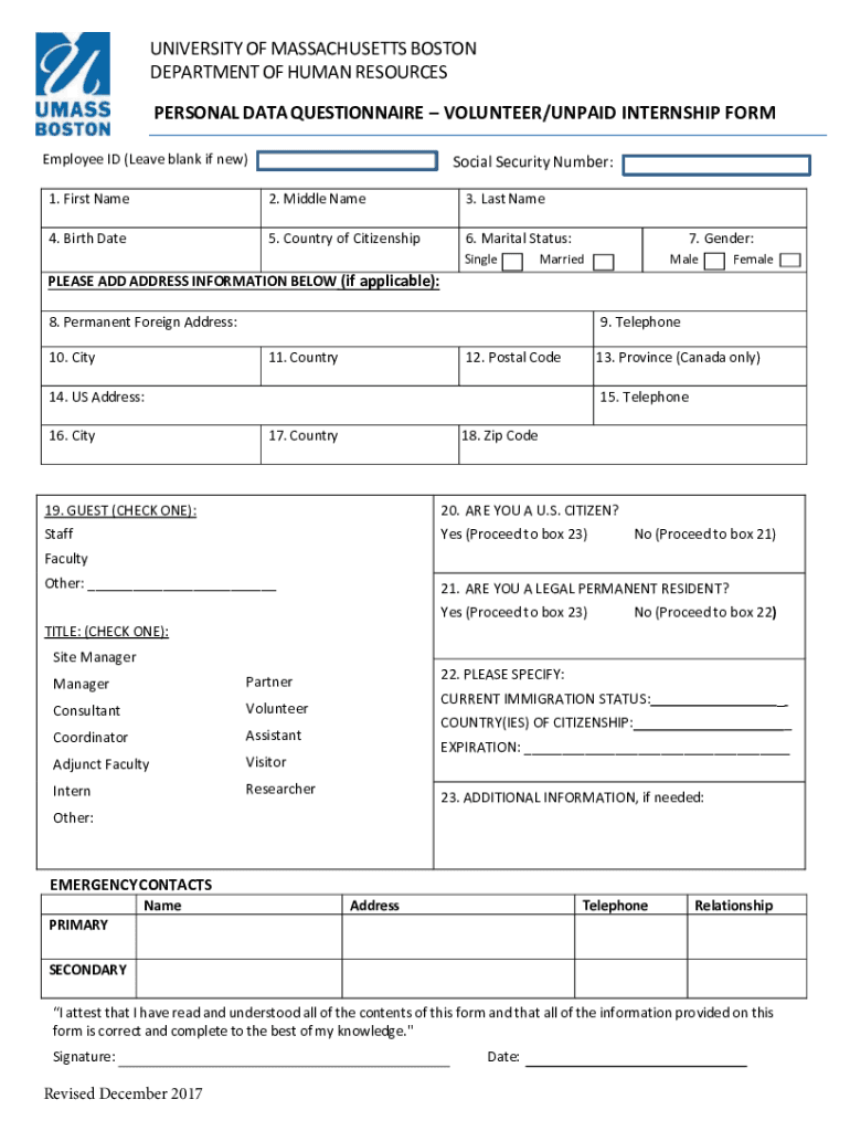 Fillable Online hr umb Volunteer/Unpaid Internship Form Fax Email Print - pdfFiller