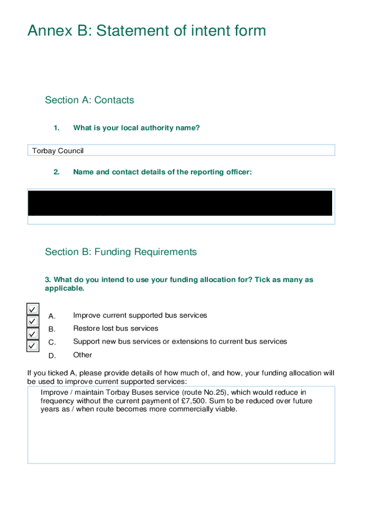 Fillable Online Annex B: Statement of intent form Fax Email Print - pdfFiller