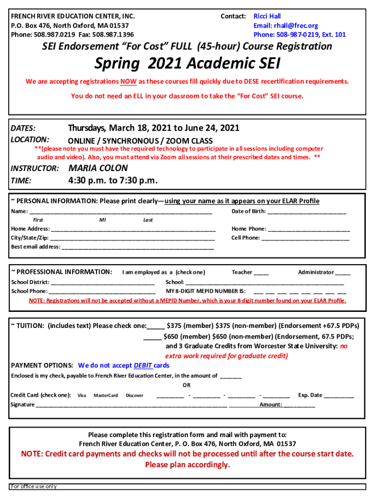 Fillable Online We are accepting registrations NOW as these courses fill quickly due to DESE ...