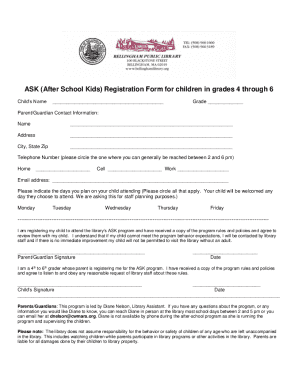 Fillable Online ASK (After School Kids) Registration Form for children ...