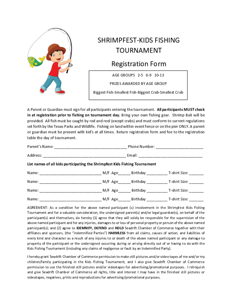 Fillable Online SHRIMPFEST-KIDS FISHING TOURNAMENT Registration Form ...