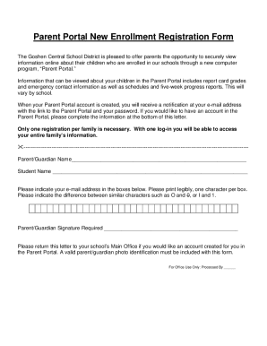 Fillable Online Parent Portal New Enrollment Registration Form Fax ...