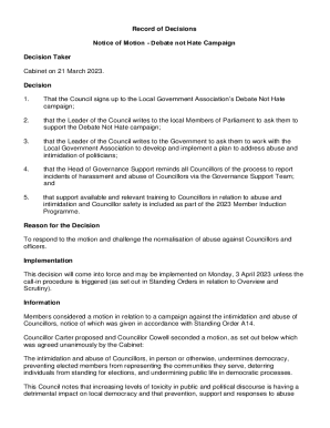 Fillable Online Record of Decision - Notice of Motion Debate not Hate ...