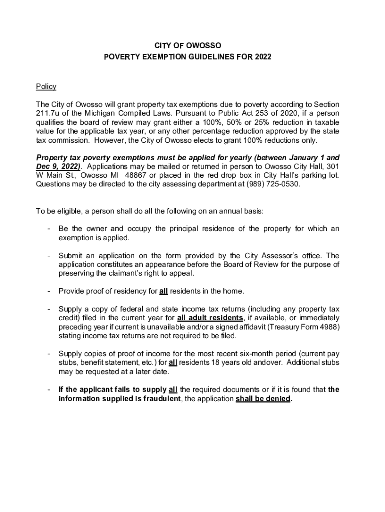 Fillable Online CITY OF OWOSSO POVERTY EXEMPTION GUIDELINES ... Fax ... Fillable Online CITY OF OWOSSO POVERTY EXEMPTION GUIDELINES ... Fax ...