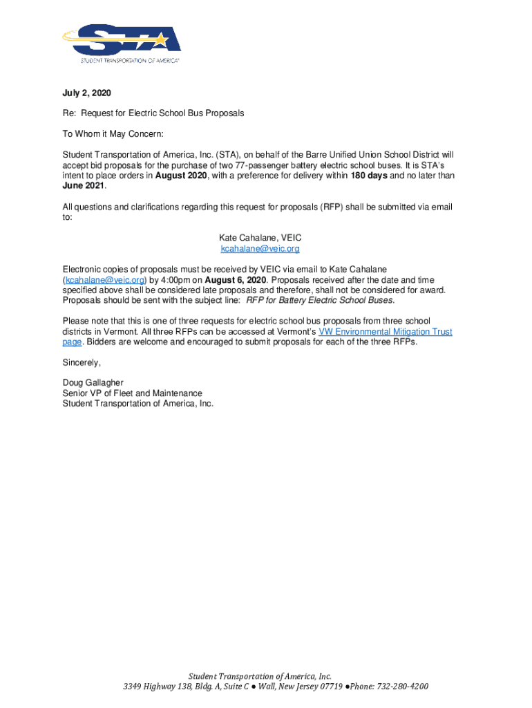 Fillable Online Request for Electric School Bus Proposals Fax Email ...