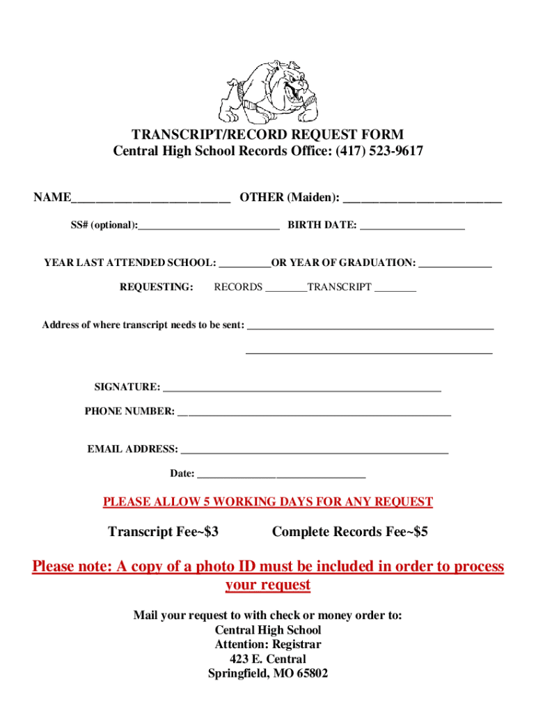 Fillable Online TRANSCRIPT/RECORD REQUEST FORM ... Fax Email Print ...