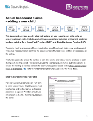 Fillable Online Actual headcount claims - adding a new child Fax Email ...