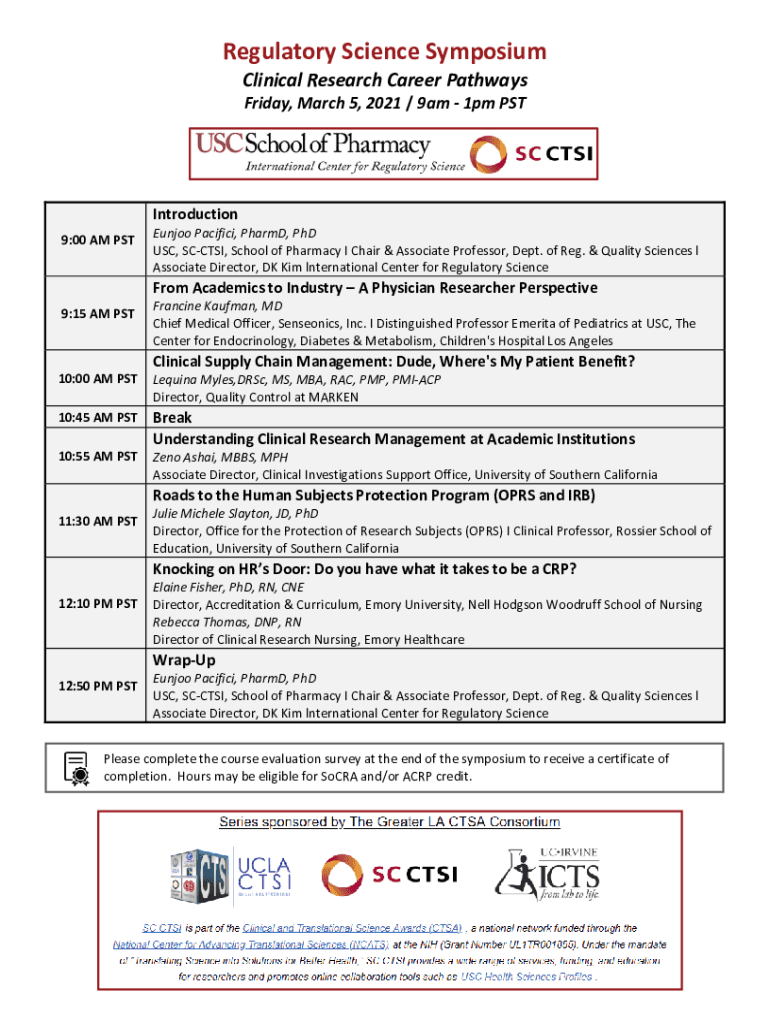 Fillable Online Regulatory Science Symposium - Clinical Research Career ...