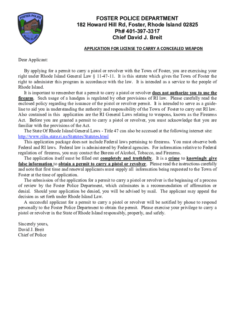 Fillable Online FOSTER POLICE DEPARTMENT 182 Howard Hill Rd, ... Fax ...