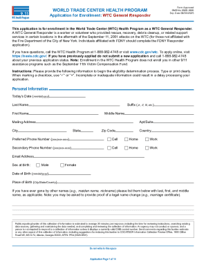 Fillable Online WTC General Responder Application for Enrollment Fax ...