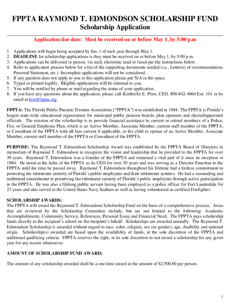 Fillable Online Raymond T. Edmondson Scholarship Award Guidelines Fax ...