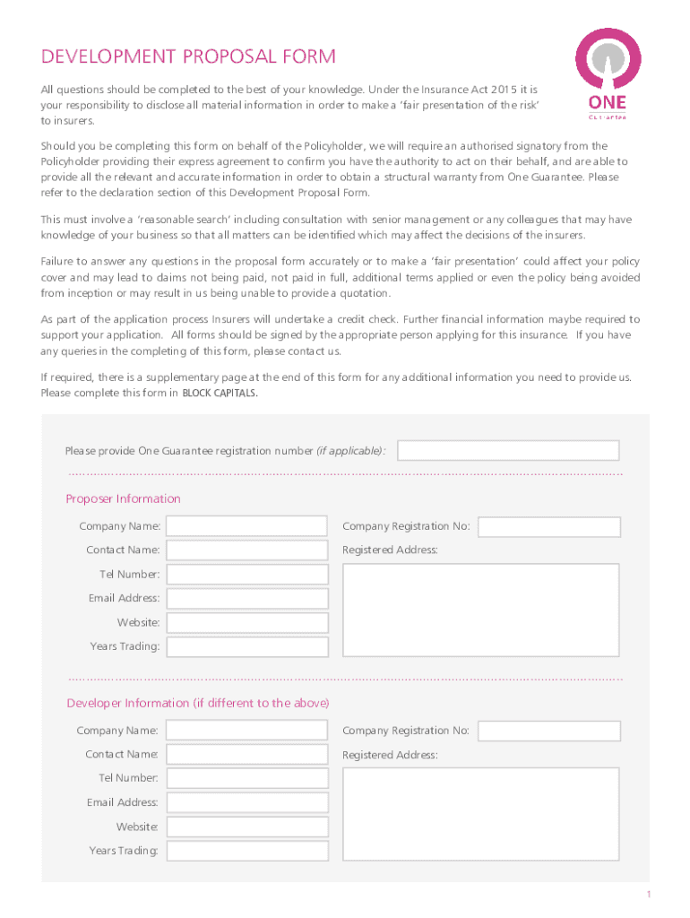 Fillable Online Development Proposal FormOne Guarantee. To receive a ...