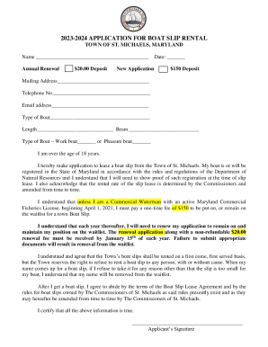 Fillable Online 2023-2024 APPLICATION FOR BOAT SLIP RENTAL Fax Email ...
