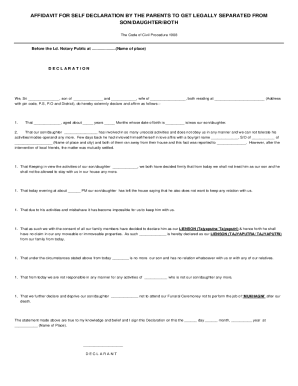 Fillable Online Affidavit For Self Declaration By The Parents To Get ...