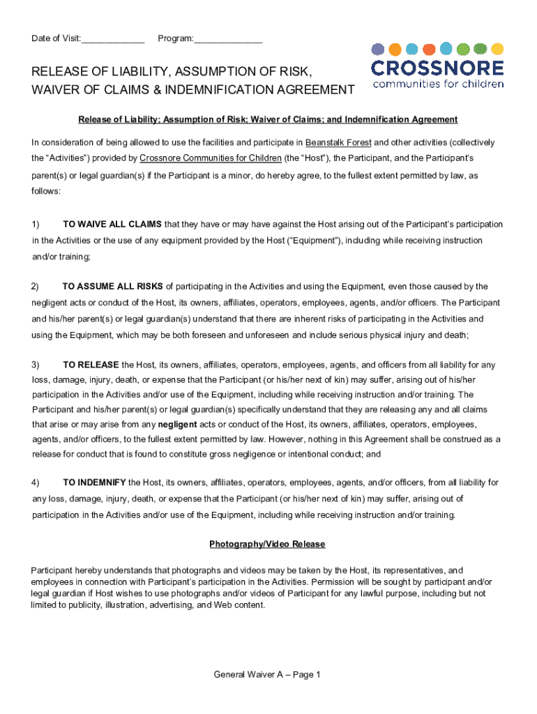 Fillable Online Assumption of Risk and Release from Liability Agreement Fax Email Print - pdfFiller