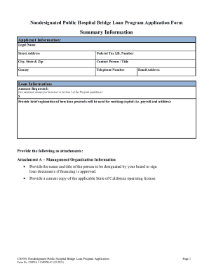 Fillable Online NDPH Bridge Loan Program - CHFFA - State Treasurer's ...