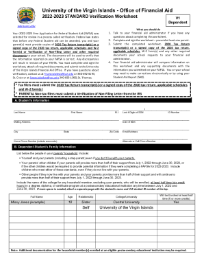 Fillable Online V1 2022-2023 Standard Verification Worksheet - Dependent.docx Fax Email Print ...
