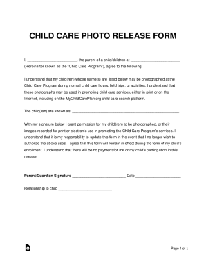 Fillable Online Child Care Program Photo Child Release Form Fax Email ...