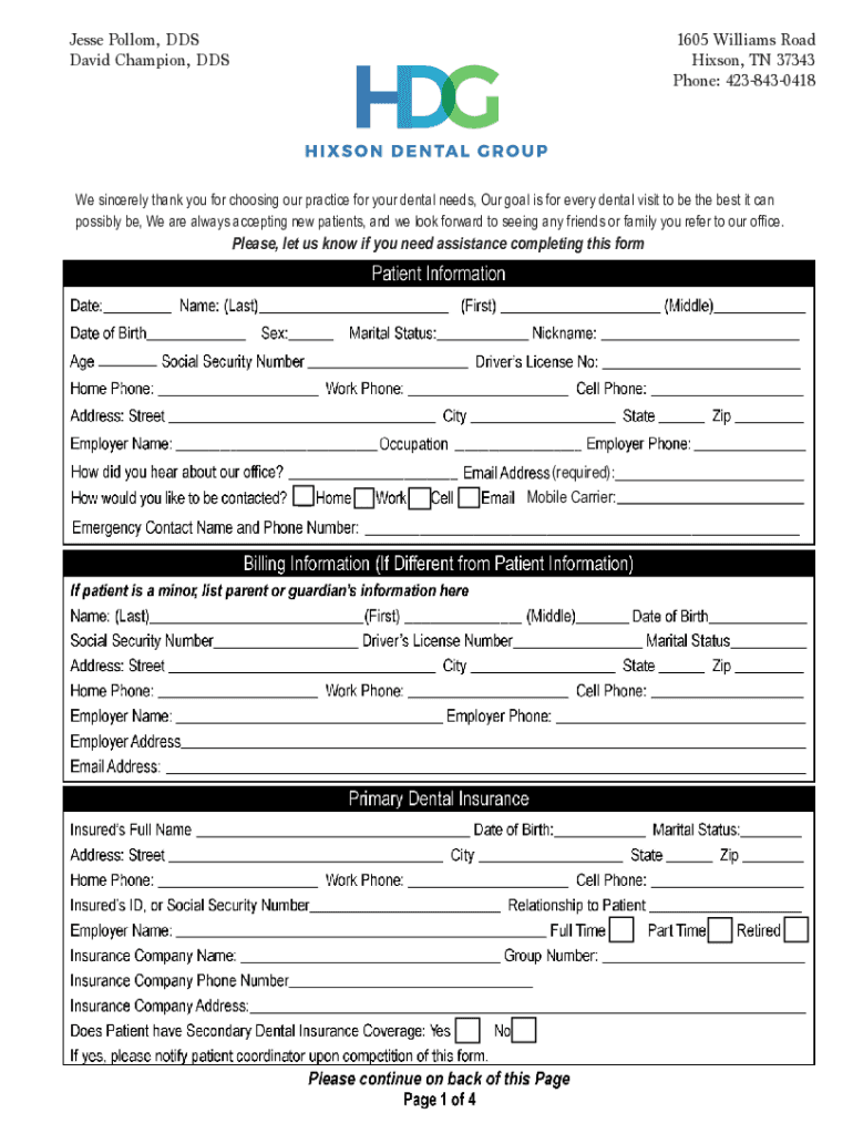 Fillable Online HDG Patient Form Fax Email Print - pdfFiller