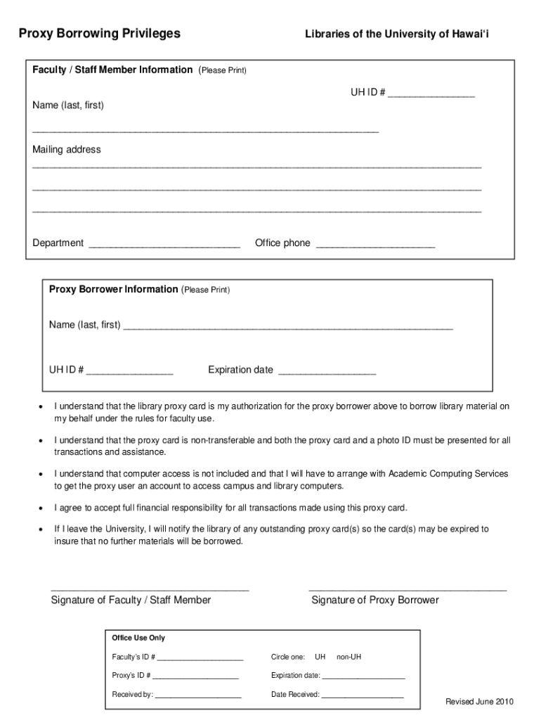 Fillable Online hilo hawaii Guide to the Law Library at UH Manoa : Proxy Borrower Fax Email ...