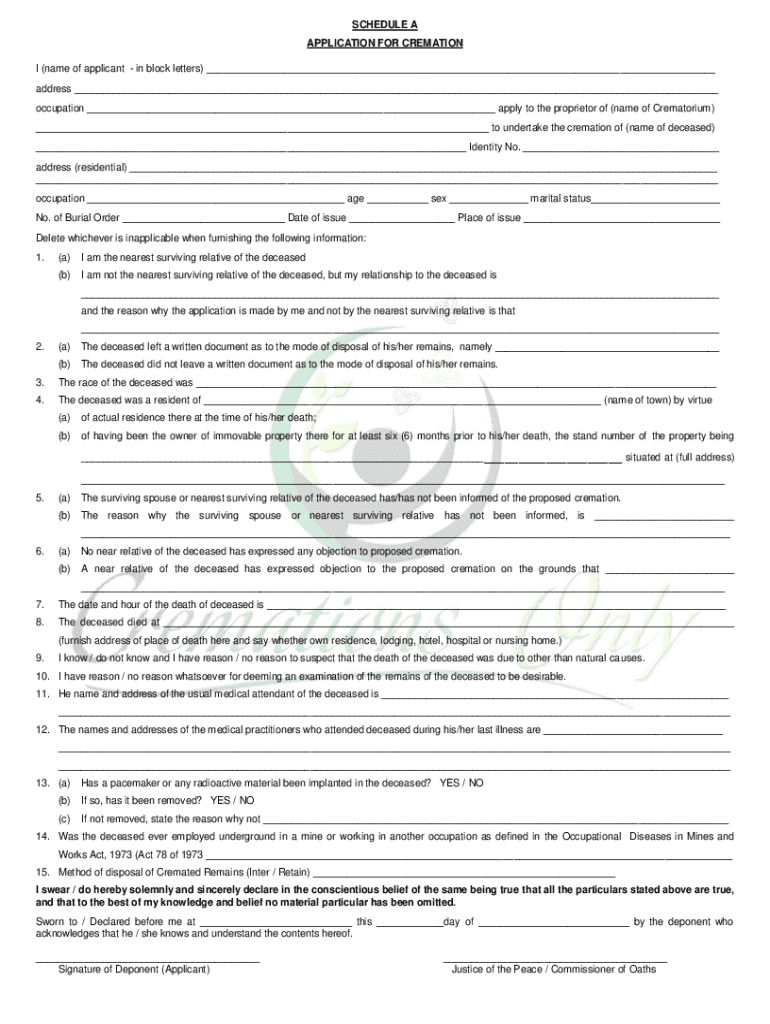 Fillable Online AUTHORIZATION FOR CREMATION AND DISPOSITION ... Fax ...