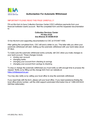 Fillable Online 470-2602, Authorization for Automatic Withdrawal Fax ...