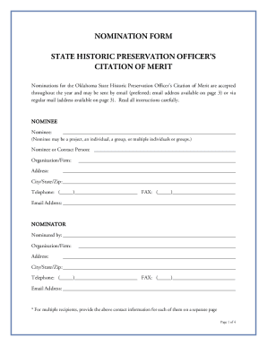 Fillable Online NOMINATION FORM STATE HISTORIC PRESERVATION ... Fax ...