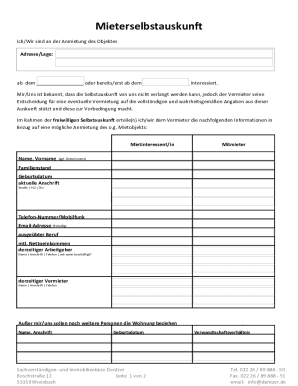 Ausfüllbar Online Mieterselbstauskunftdie Selbstauskunft fr Mieter Fax ...