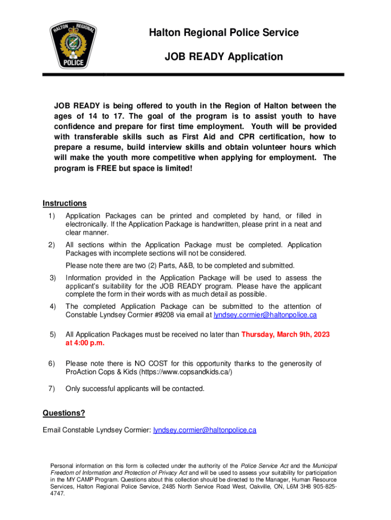 Fillable Online Halton Regional Police Service JOB READY Application Fax Email Print - pdfFiller