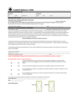 Fillable Online 2023 Camper Medical Form Fax Email Print - pdfFiller