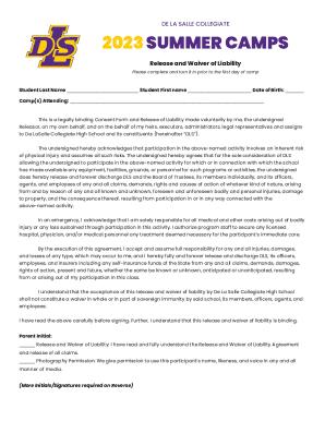 Fillable Online Student Life Camp Waiver & Release Form Fax Email Print ...